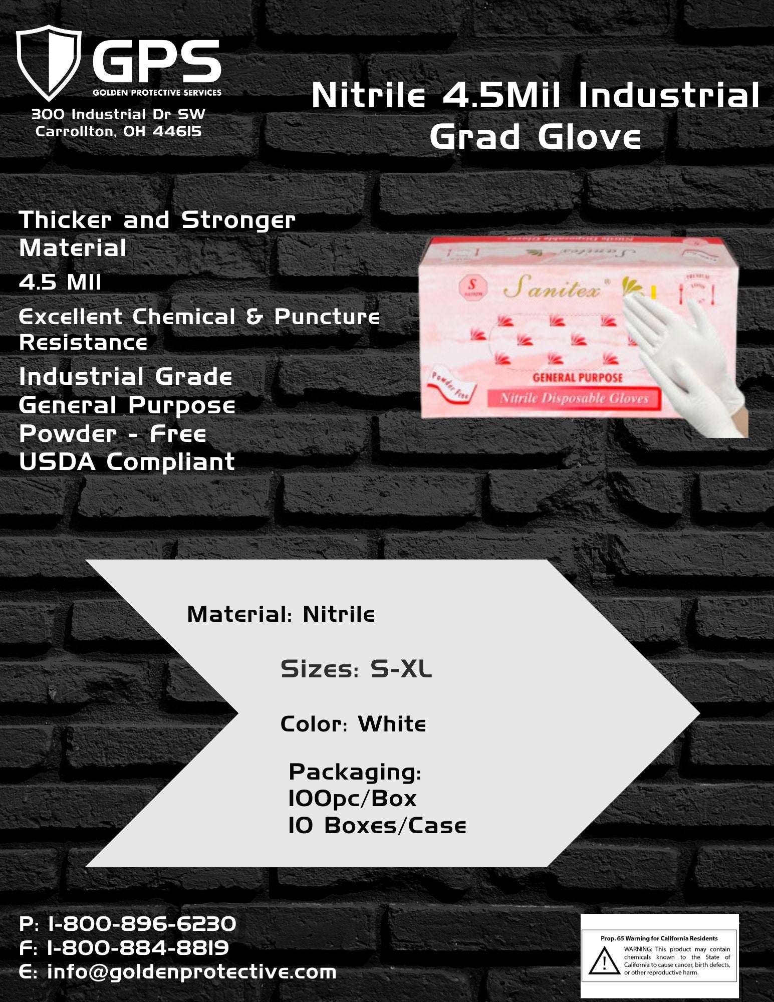 720 Nitrile 4.5Mil Disposable Grade Gloves, Powder Free, White, Sizes | GPS